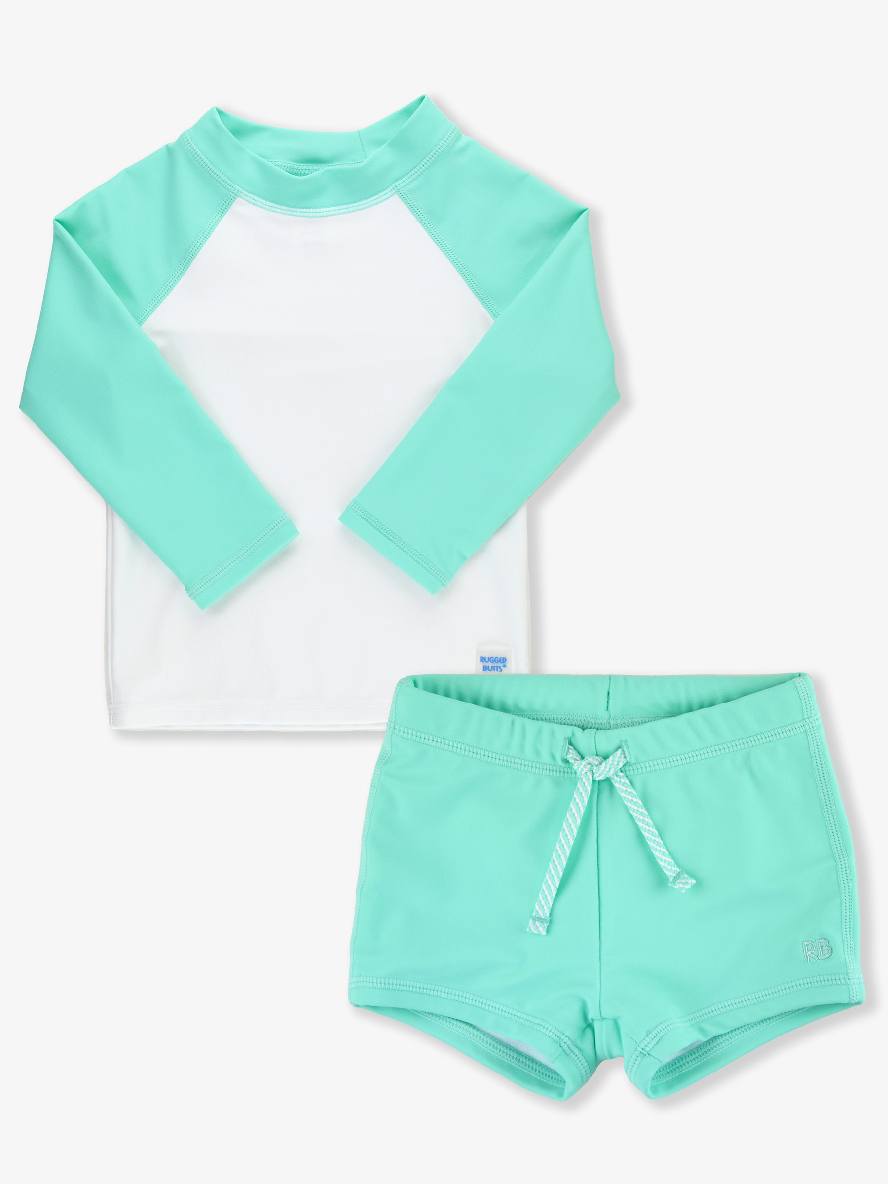 Island Blue Raglan Long Sleeve Rash Guard & Island Blue Shorties
