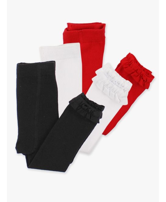 Black, White & Red 3-Pack Footless Ruffle Tights