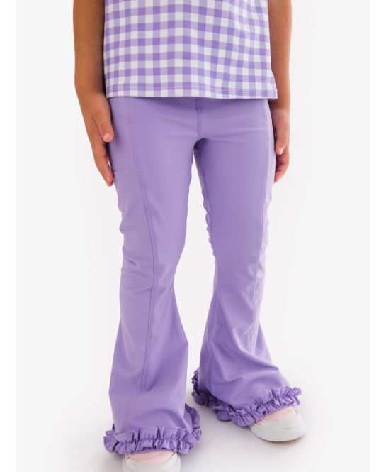 Wisteria Purple Active Flared Ruffle Hem Pants