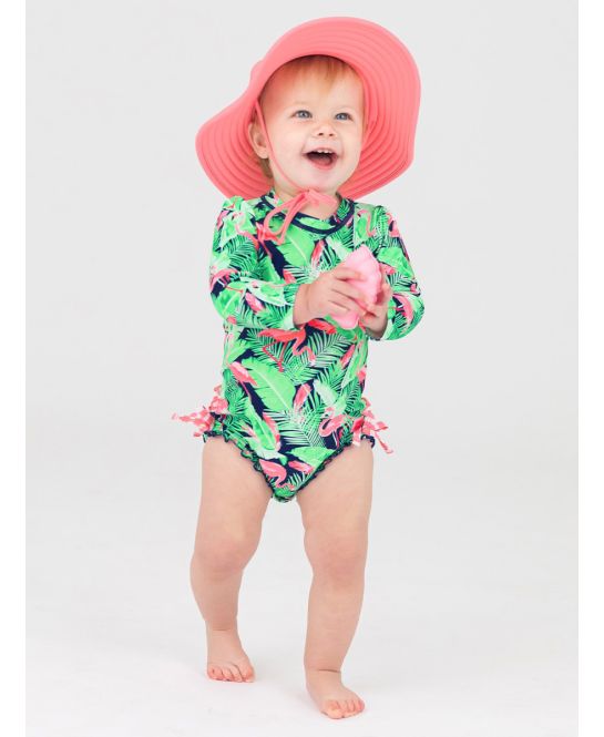 Flamingo Frenzy Long Sleeve One Piece Rash Guard