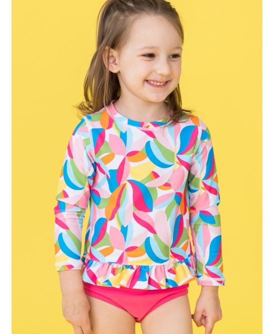 Tropical Adventure Long Sleeve Rash Guard Ruffle 2-Piece Swimsuit, with ...