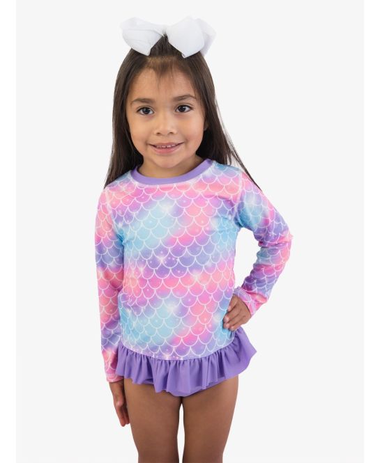 Shimmer Mermaid Tale Long Sleeve Rash Guard 2-Piece Swimsuit, with ...