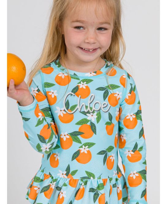 Blue Orange You The Sweetest Scallop Hem Long Sleeve Rash Guard 2-Piece ...