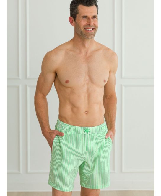 Spring Green Seersucker Men's Swim Trunks