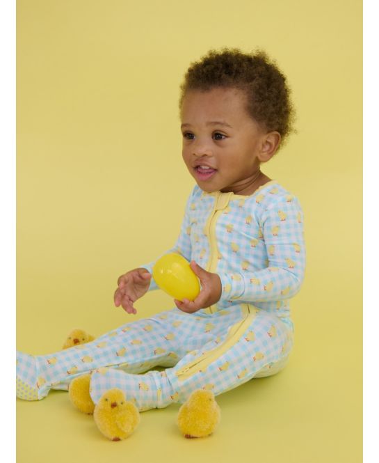 Chirping Chicks Gingham One Piece Footie Pajama, Modal Blend