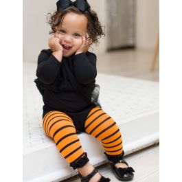 Orange Stripe Patterned Footless Tights