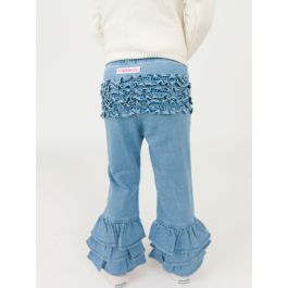 Light Wash Denim Ruffle Flare Pants