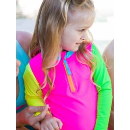 Neon Color Block Long Sleeve Zipper Rash Guard 2-Piece