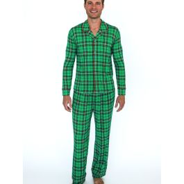Green Nicholas Plaid Adult Button Up Pajama Set, Bamboo Viscose