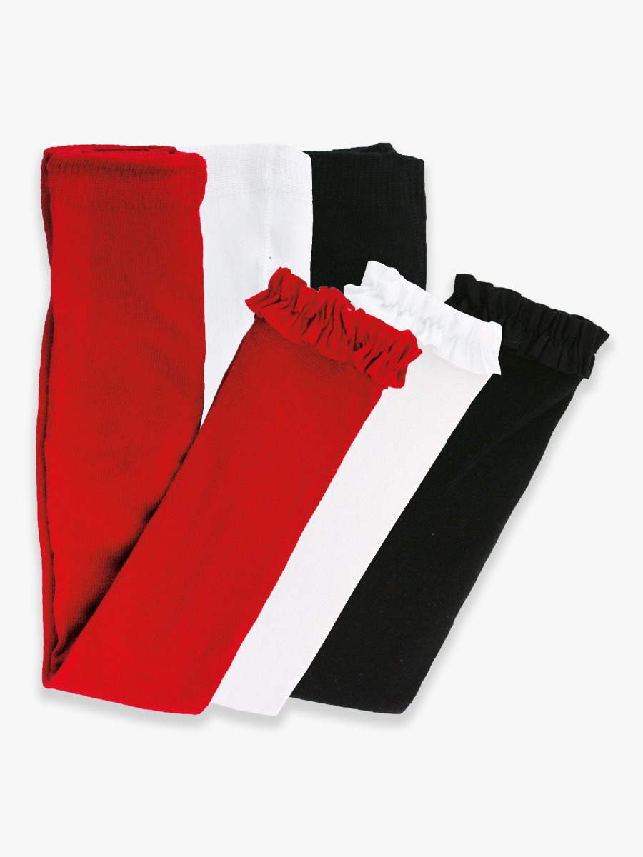 3-Pack White, Red, Black Footless Ruffle Tights
