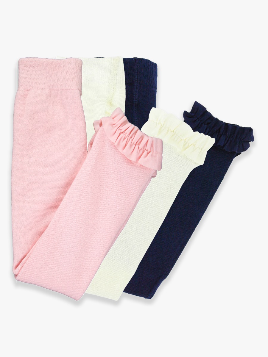 3-Pack Ivory, Pink, Dark Navy Footless Ruffle Tights