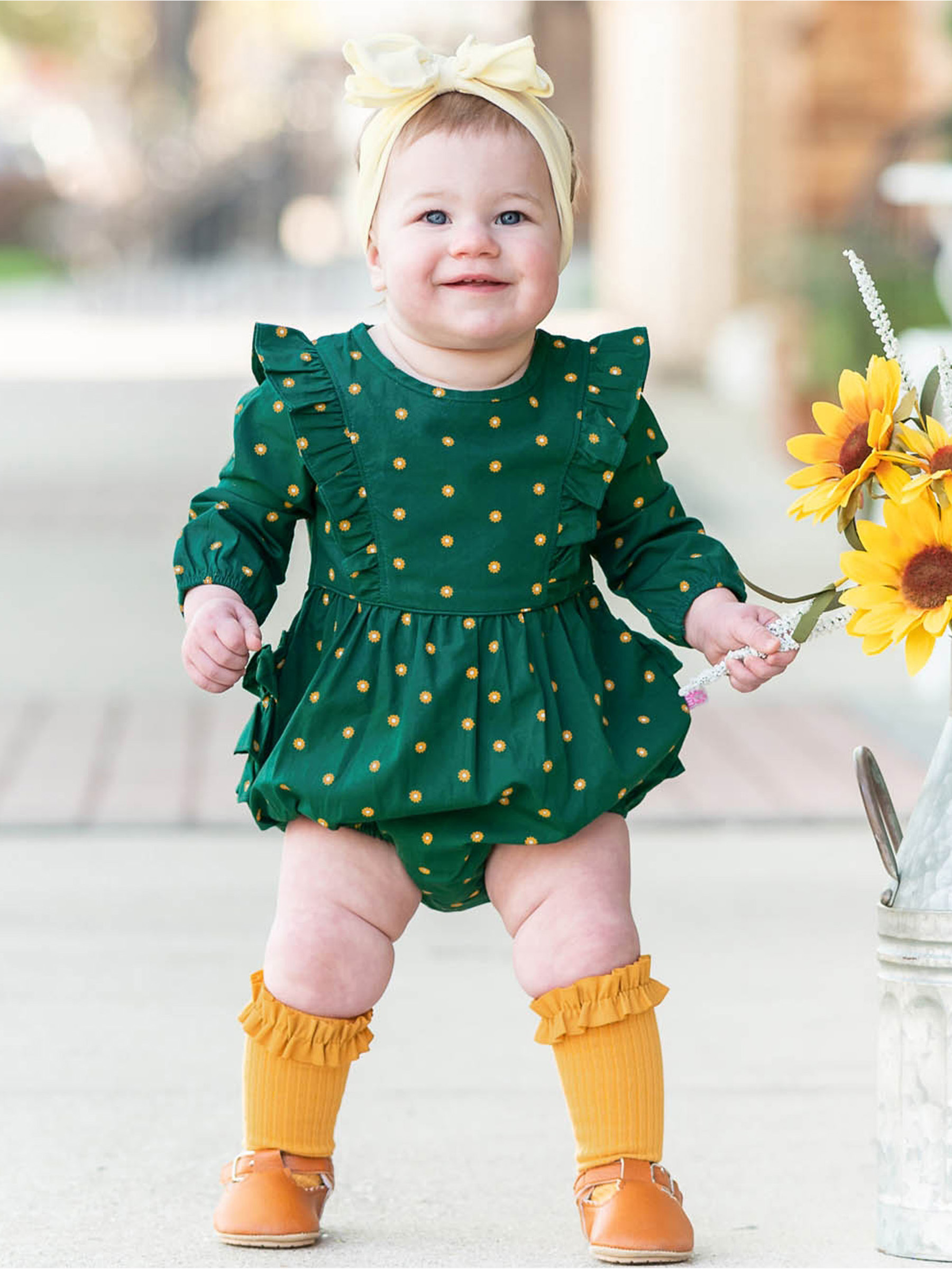 Woven Long Sleeve Waterfall Bubble Romper Rufflebutts And Ruggedbutts